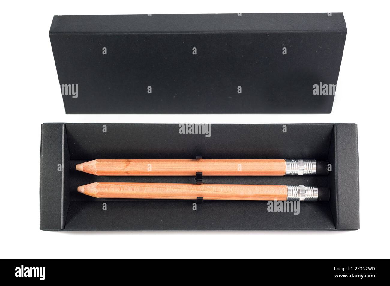 A black compact pencil box for two pencils isolated on a white ...