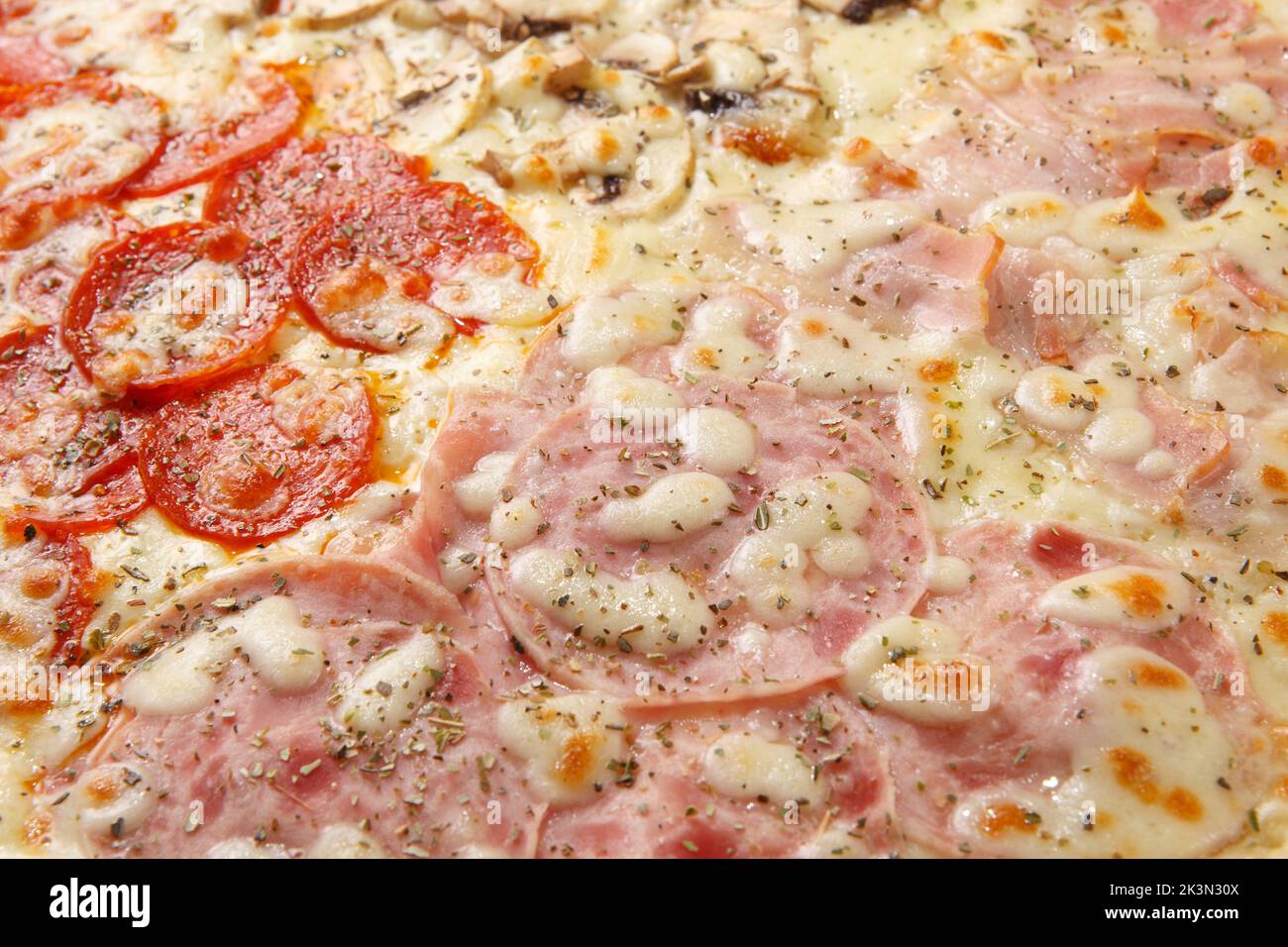 Pizza background - macro shot of italian pizza Four seasons. It can be ...