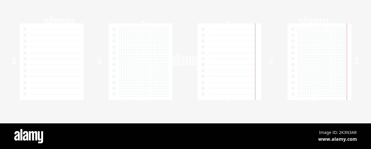 Realistic lined, squared and empty notepapers set. Paper blank sheets ...