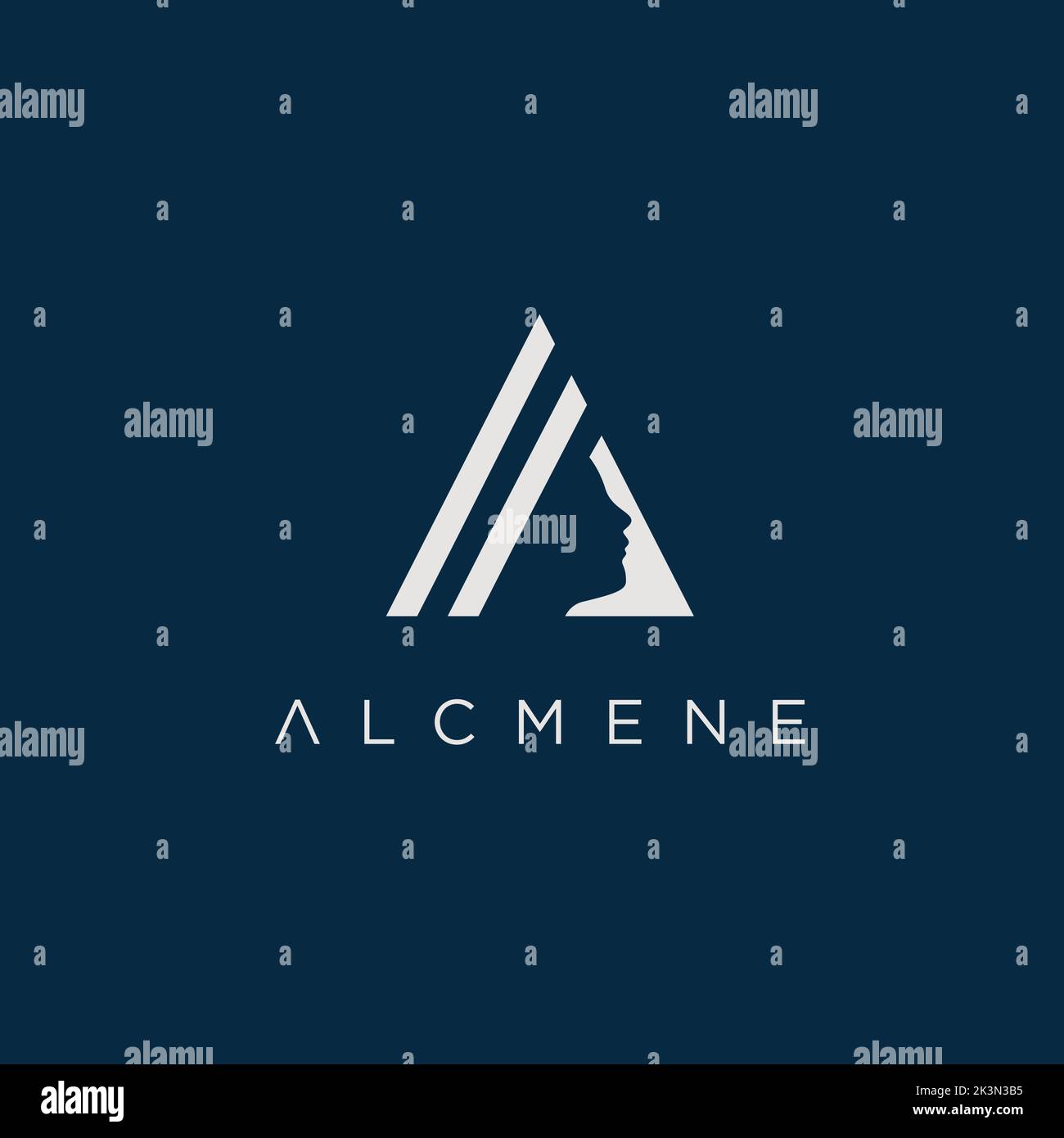 The company logo idea. Name Alcmene isolated on the dark bluish ...