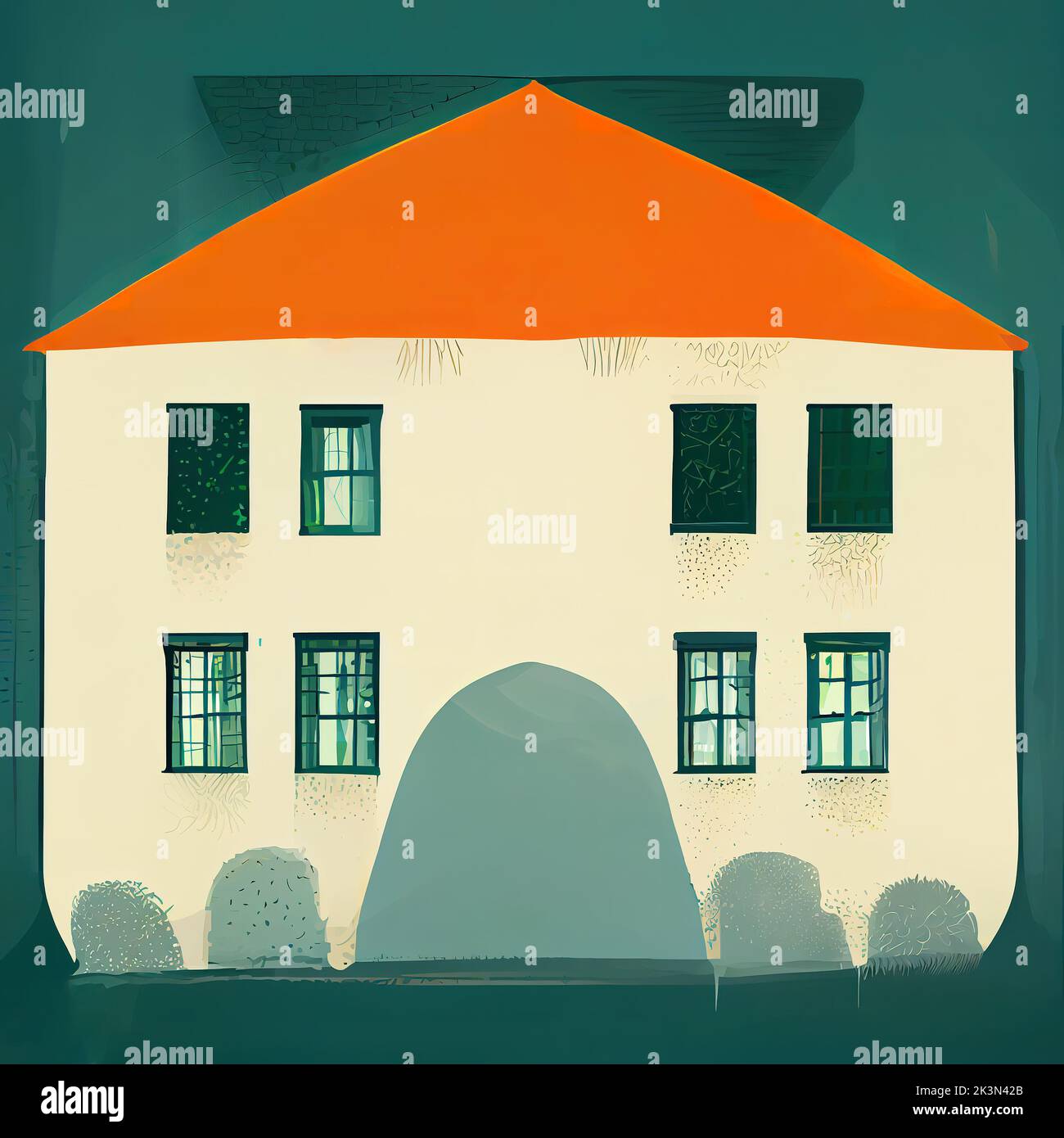 Children's home flat illustration. House children's drawing. Drawn house. Digital illustration ...