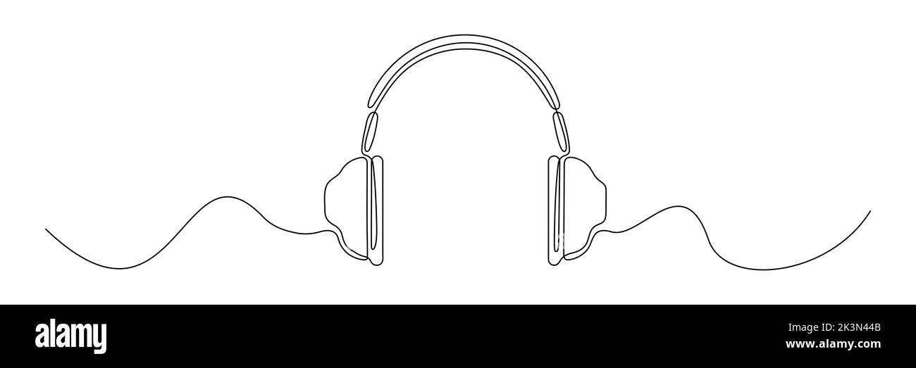 Headphones continuous line art. Hand drawing music gadget symbol ...