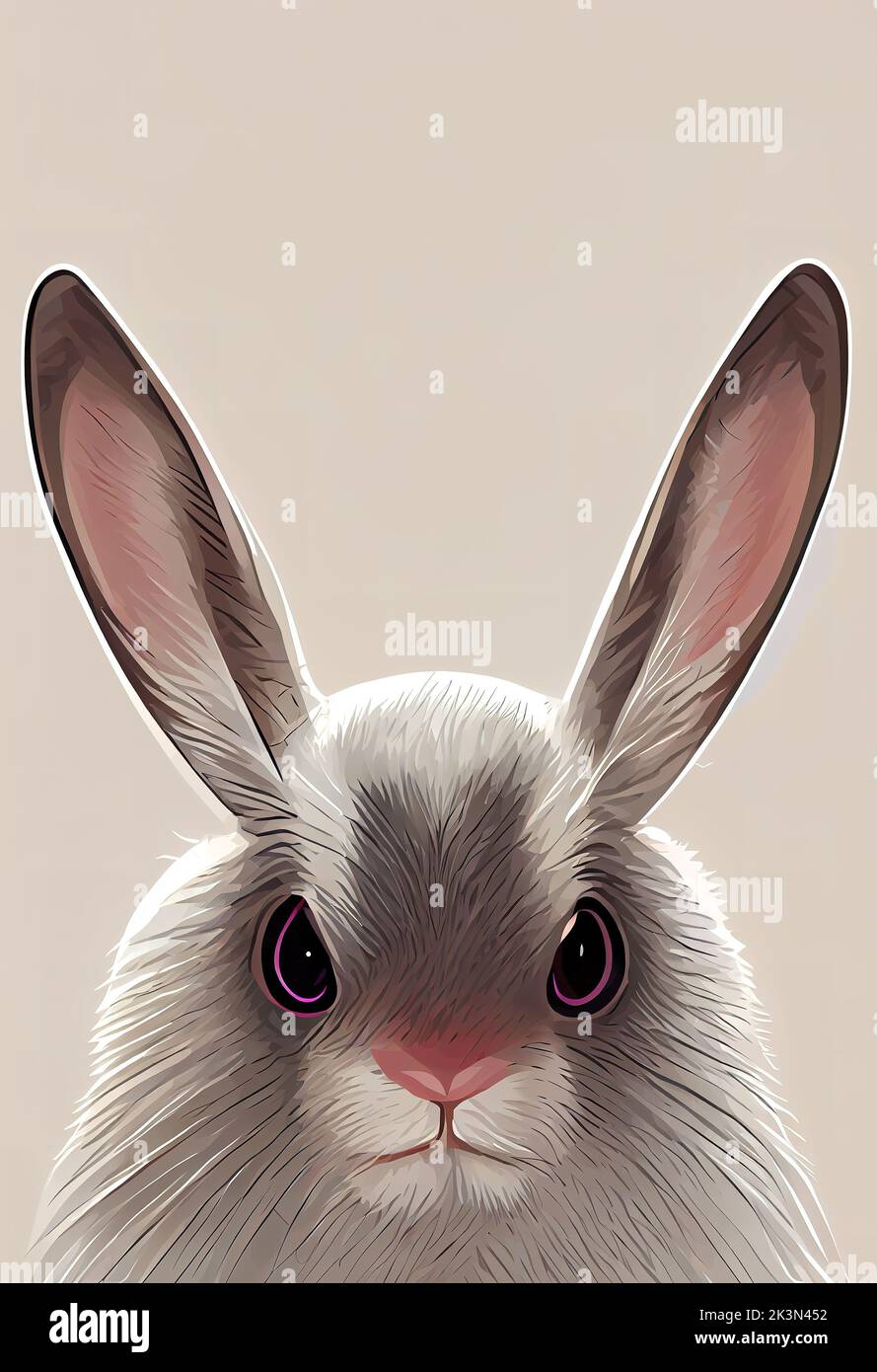 Portrait of a gray rabbit on light background. Digital illustration ...