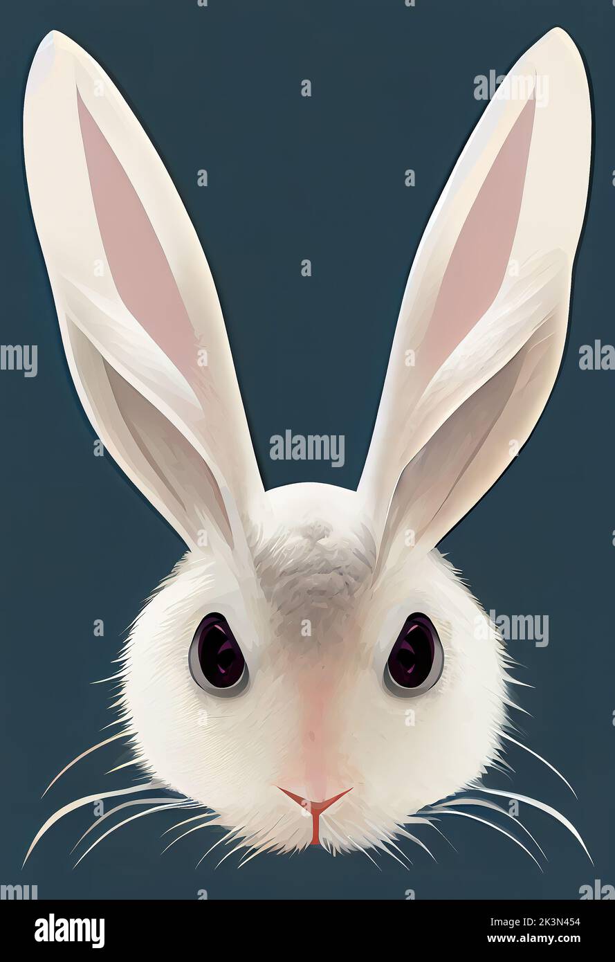 The head of a white long-eared hare. Portrait of a white rabbit on blue ...