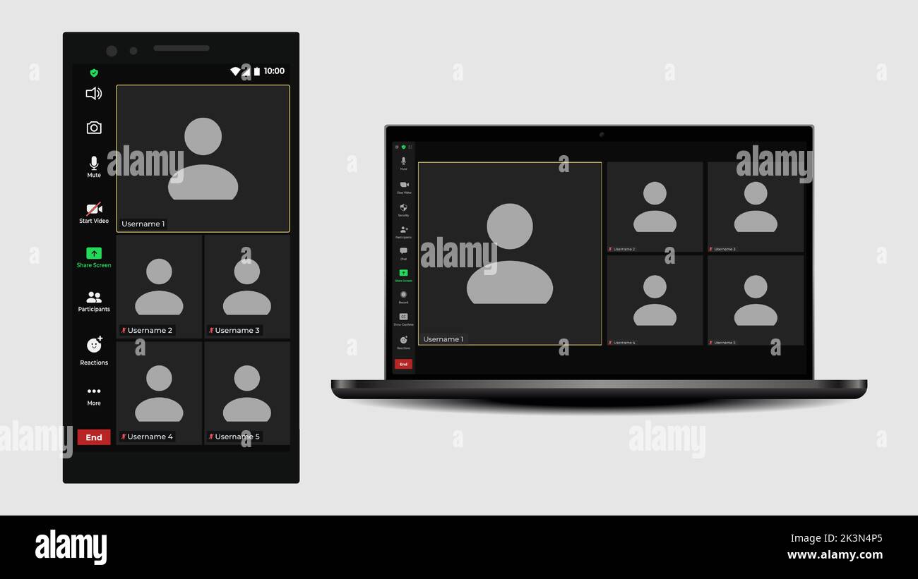 Template video conference user interface. Video calls window overlay ...