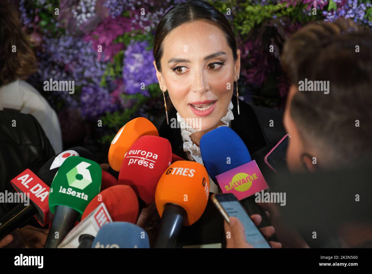 Madrid, Spain. 27th Sep, 2022. Tamara Falco speaks to the press at the ...