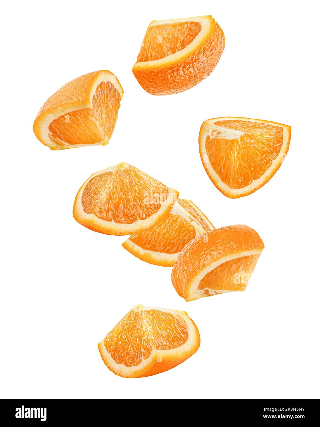 Falling orange slice isolated on white background, clipping path, full ...