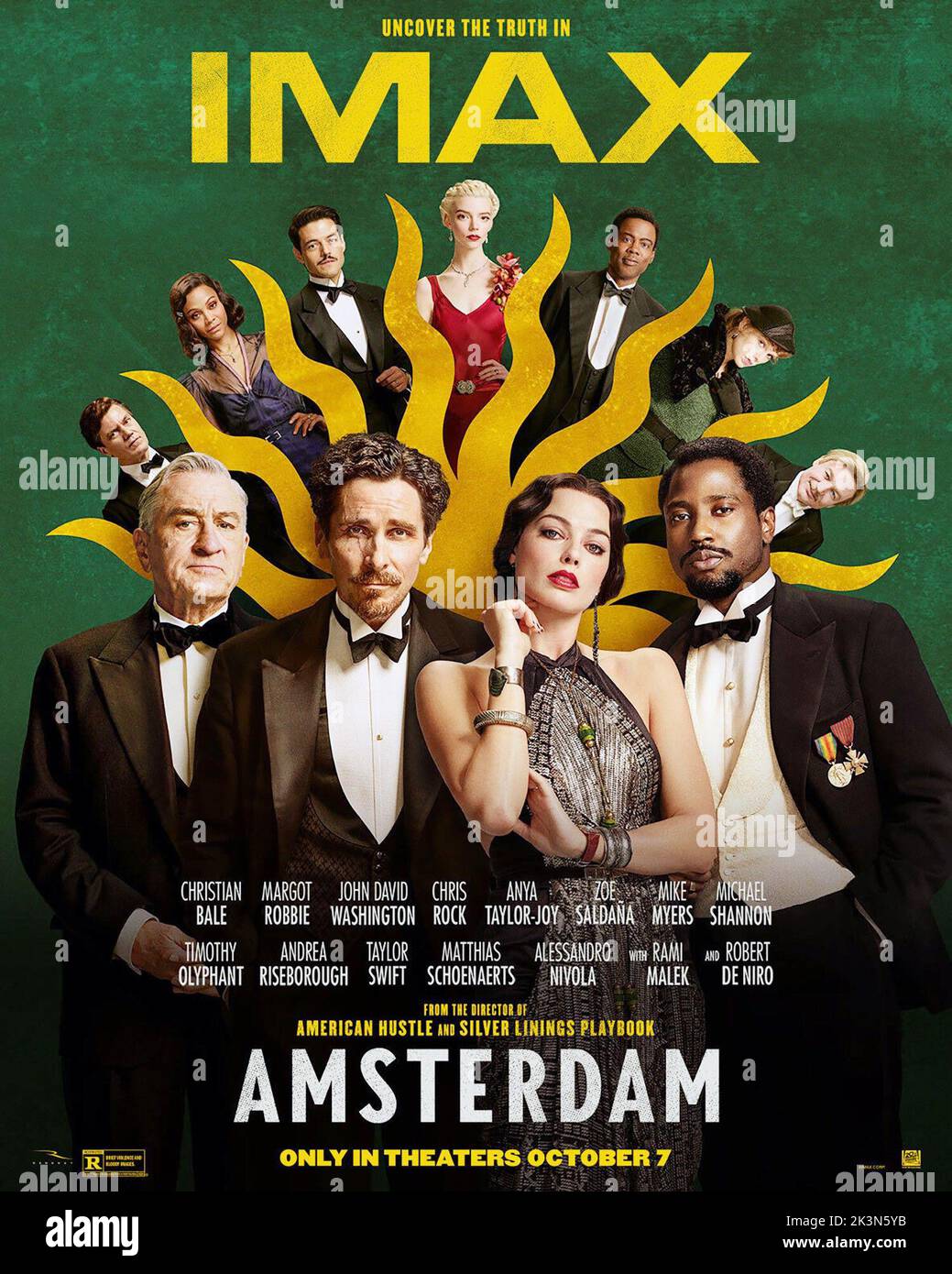 AMSTERDAM, US IMAX poster, front from left: Robert De Niro, Christian Bale, Margot Robbie, John ...