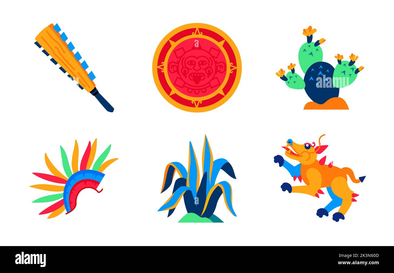 Maya and Aztecs items - flat design style object set Stock Vector Image ...