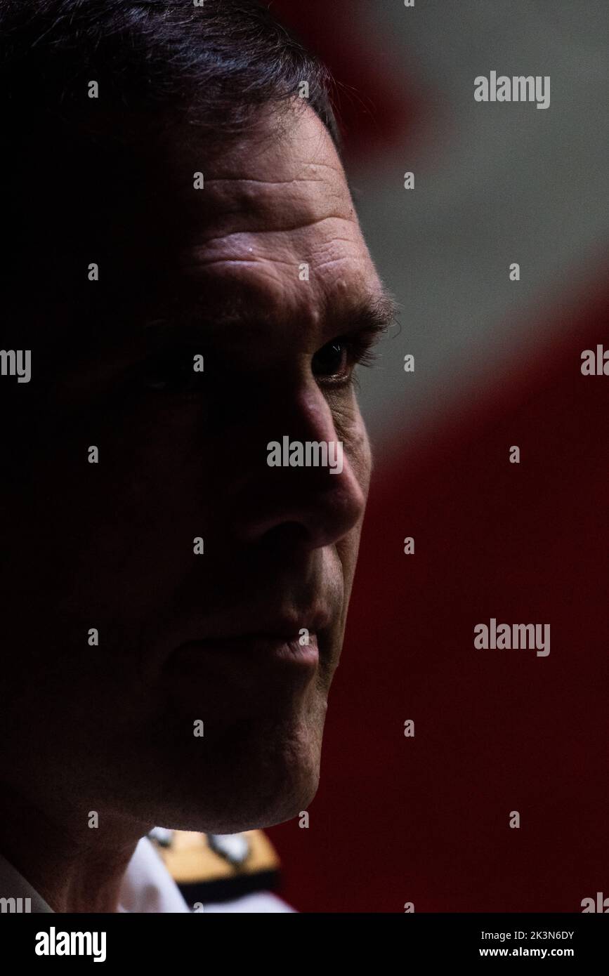 Vice-Admiral Angus Topshee speaks with a reporter during an interview ...