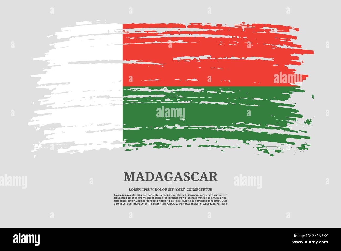 Madagascar flag with brush stroke effect and information text poster ...