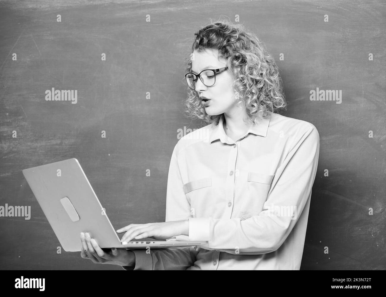 Online Course School Teacher Notebook Chalkboard Background Informatics And Programming Girl