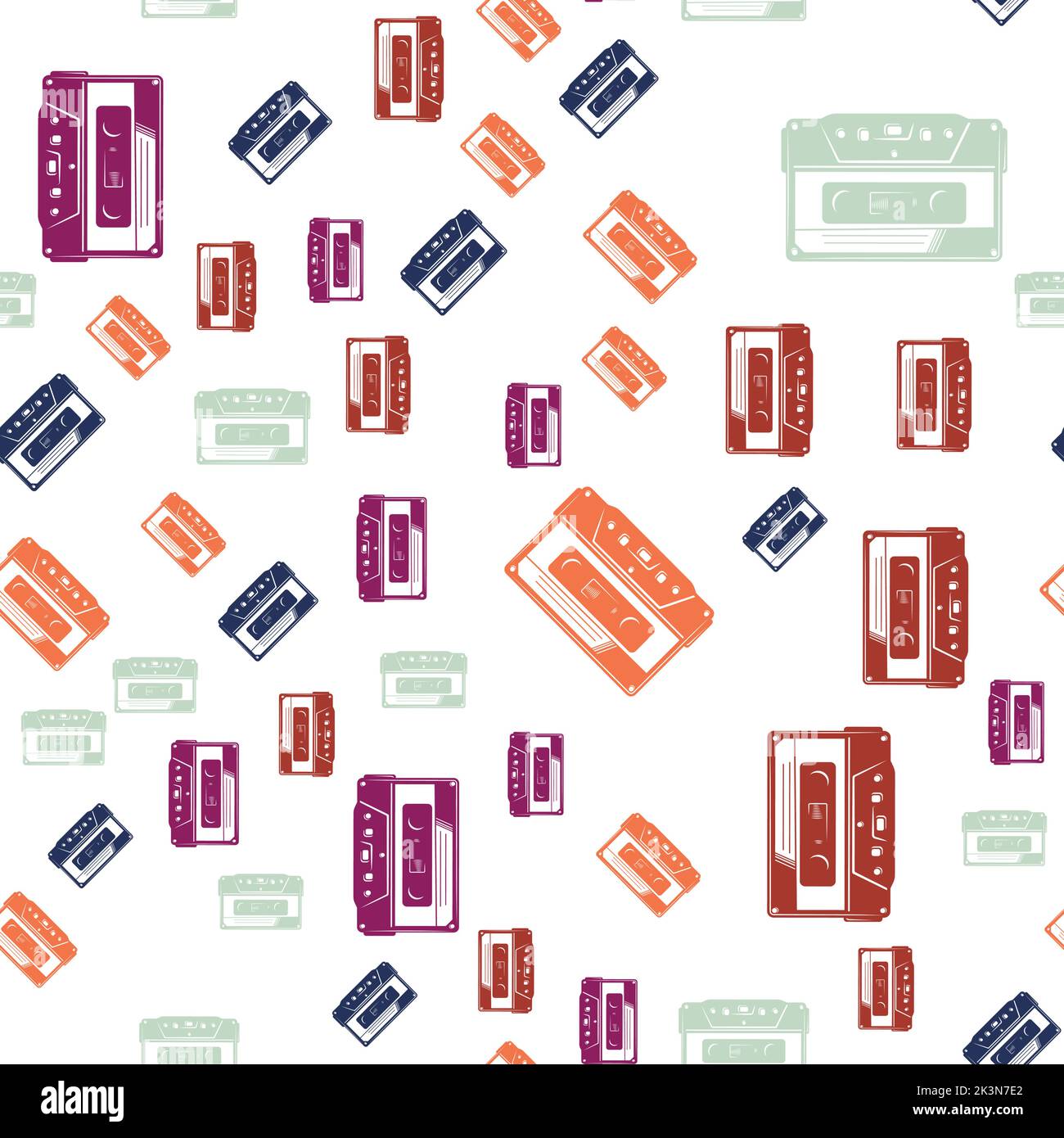 A seamless pattern with cassette tapes isolated on a white vertical ...