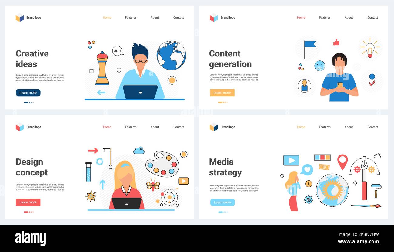 Social media strategy, business content production set vector ...