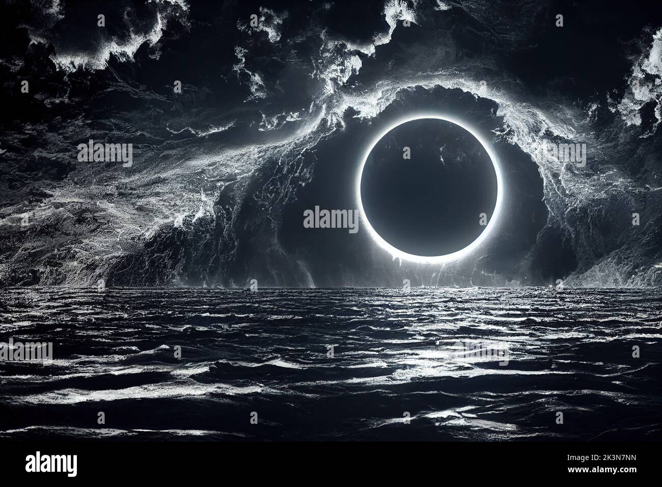 A hurricane with a black full moon Stock Photo - Alamy