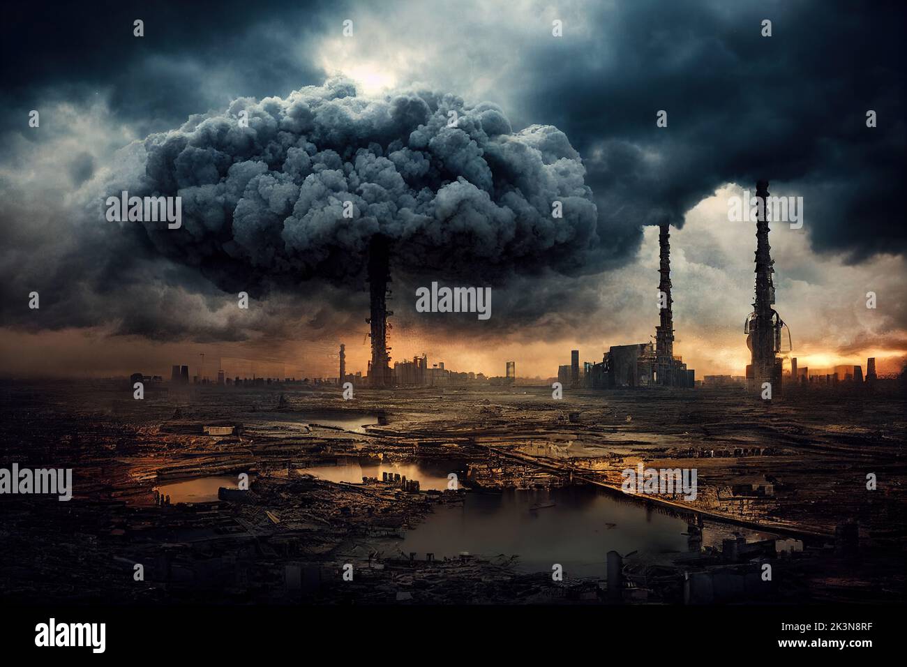 A nuclear explosion in a dystopian reality Stock Photo - Alamy