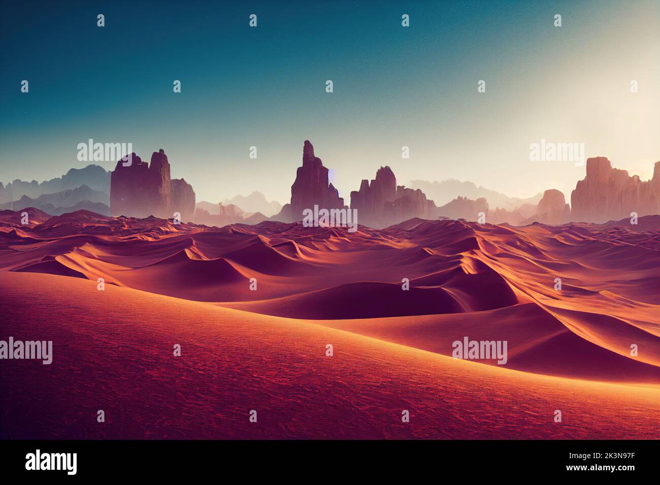 A futuristic view to otherworldly desert planet exploration Stock Photo ...