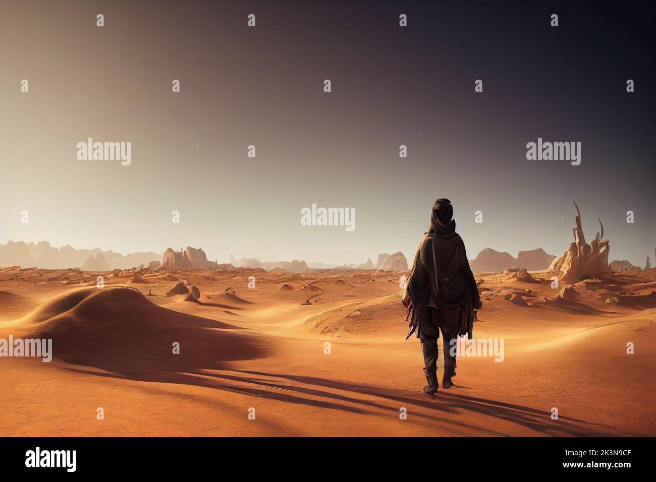 A futuristic view to otherworldly desert planet exploration Stock Photo ...