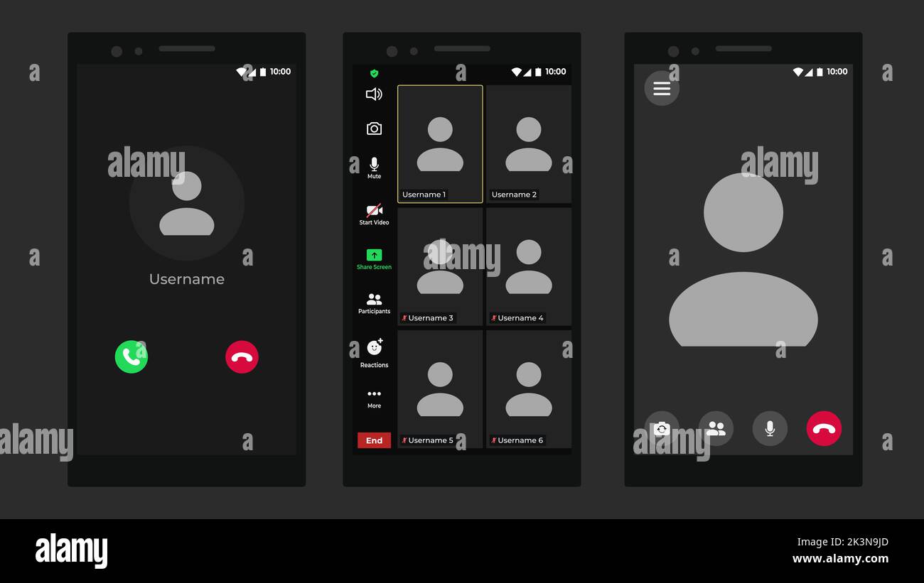 Video chat user interface. Application for calls. Video call screen ...