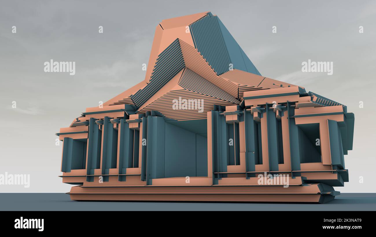 A 3D Illustration of a housing structure with a front view or façade ...