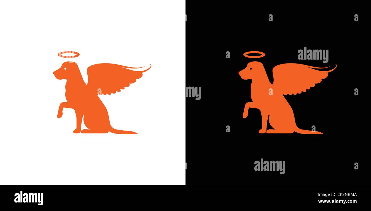 A set of a creative red dog with wings brand logo on black and white ...