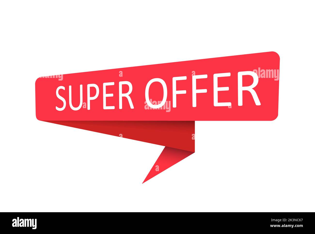 SUPER OFFER. A red banner, pointer, sticker, label or speech bubble for ...