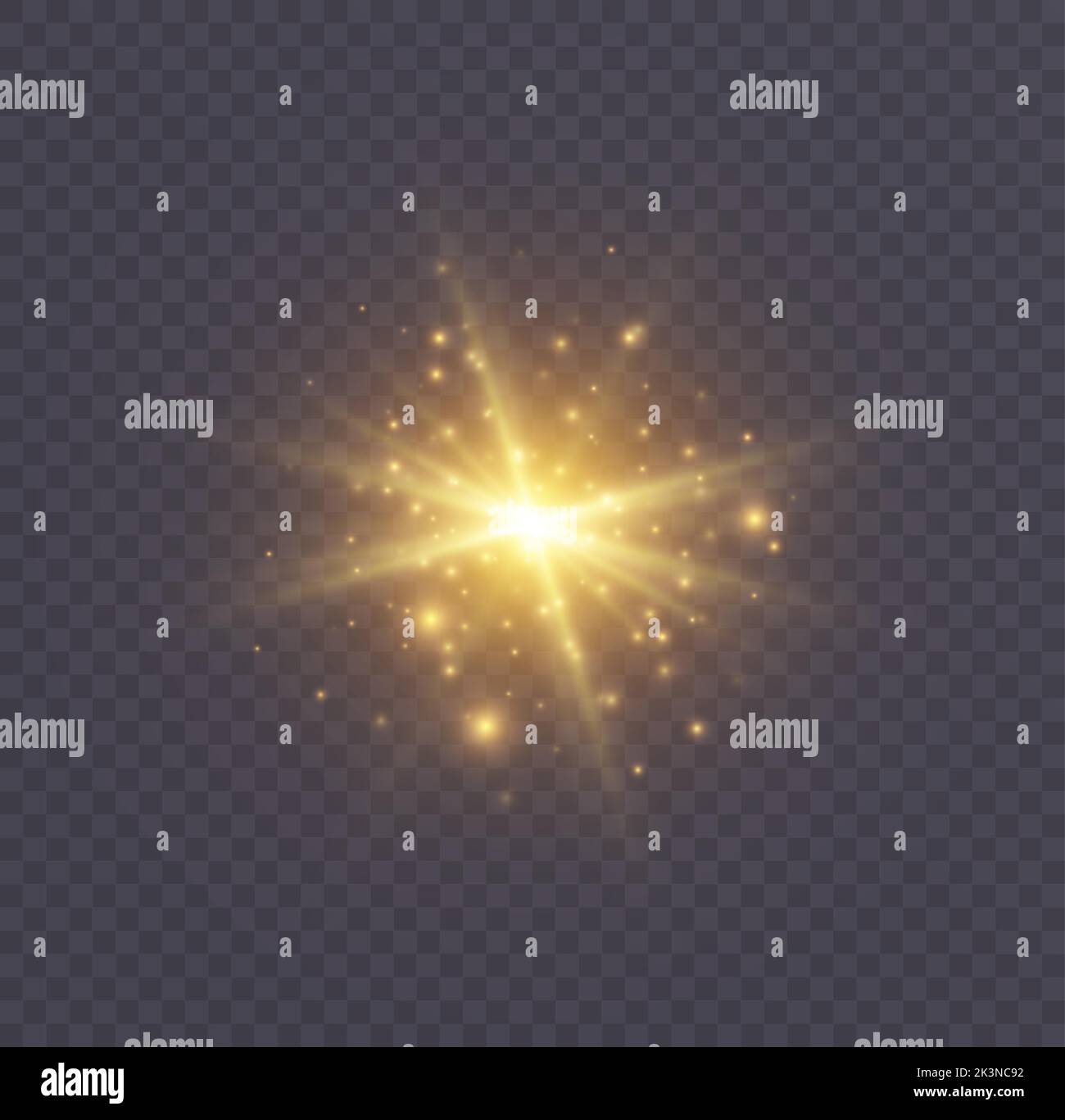 Star burst with sparkles, lens flare with particles, golden star ...
