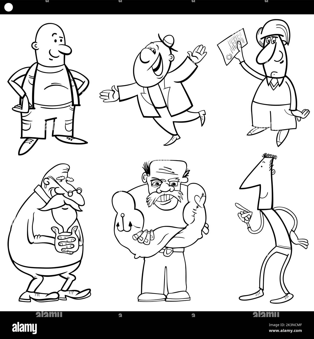 Black and white cartoon illustration of funny men comic characters set ...
