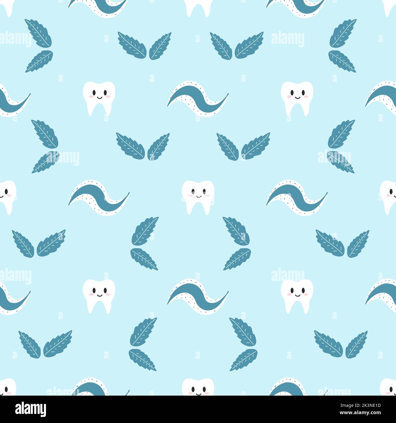 Seamless pattern with cute kawaii healthy tooth. Vector illustration of ...