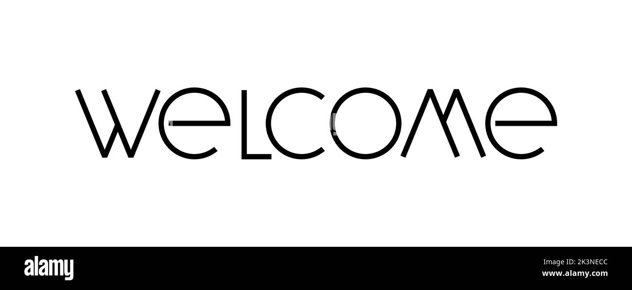 Welcome editable stroke thin line inscription. Advertising signboard ...