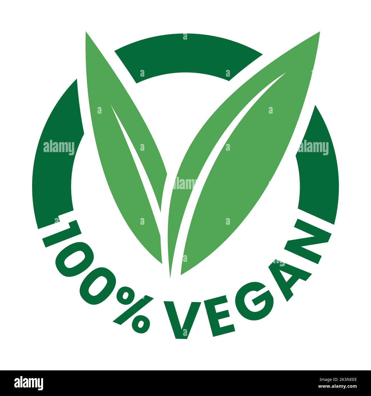 %100 Vegan Round Icon with Green Leaves isolated on a White Background ...