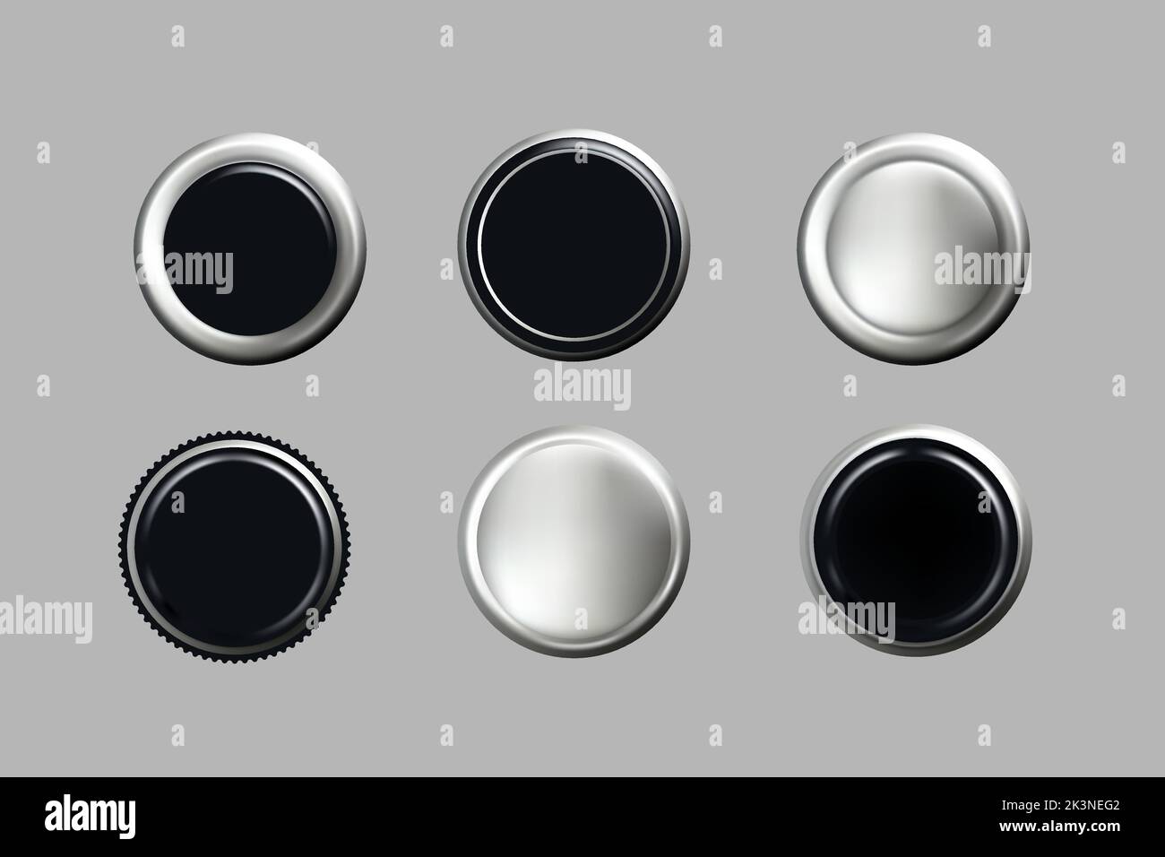 Silver foil texture 3d buttons set. Vector stamp golden elegant shiny ...