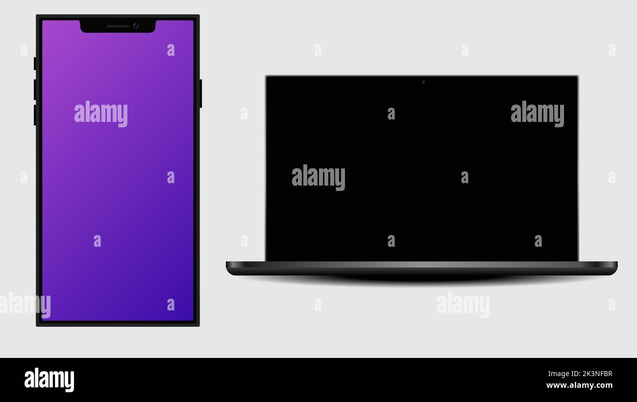 Phone and laptop display with blank screen. Mockup monitor. Screen ...