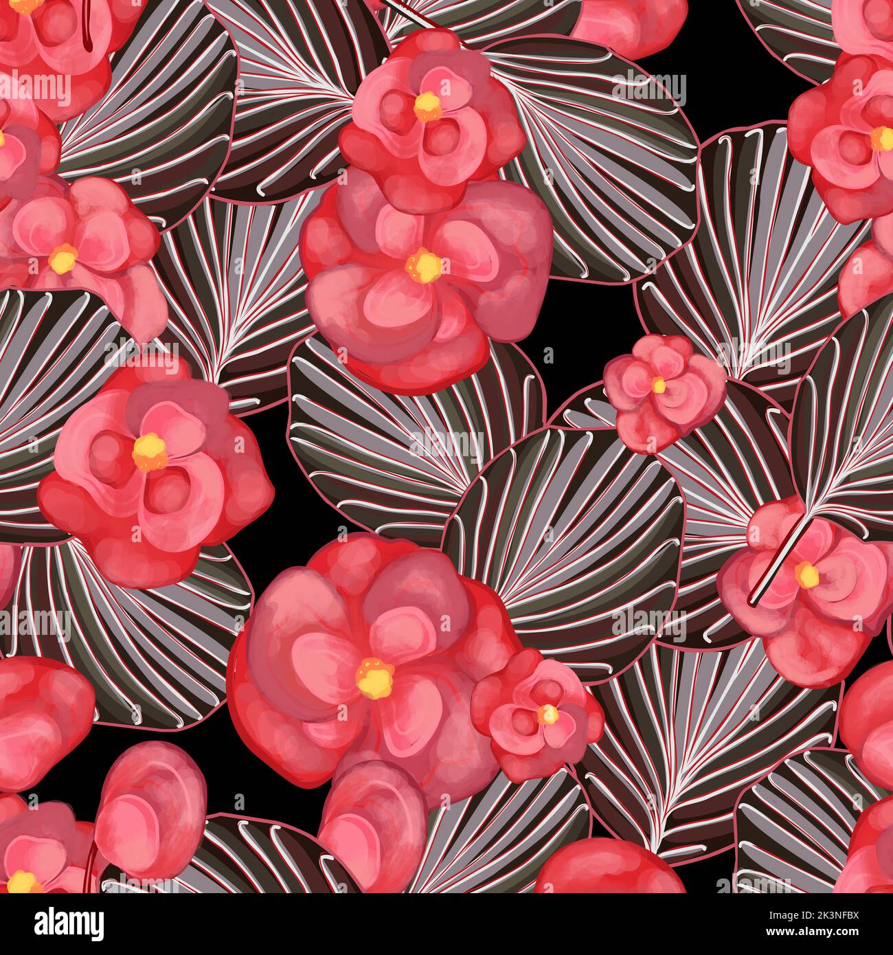 Seamless vector pattern with exotic flowers. Begonia ever flowering ...