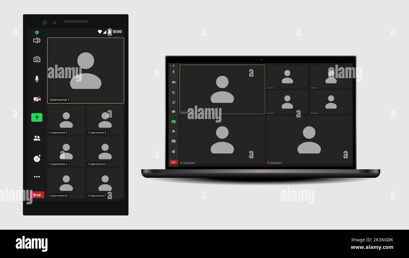 Online video call interface template with user icon. Video calls window ...