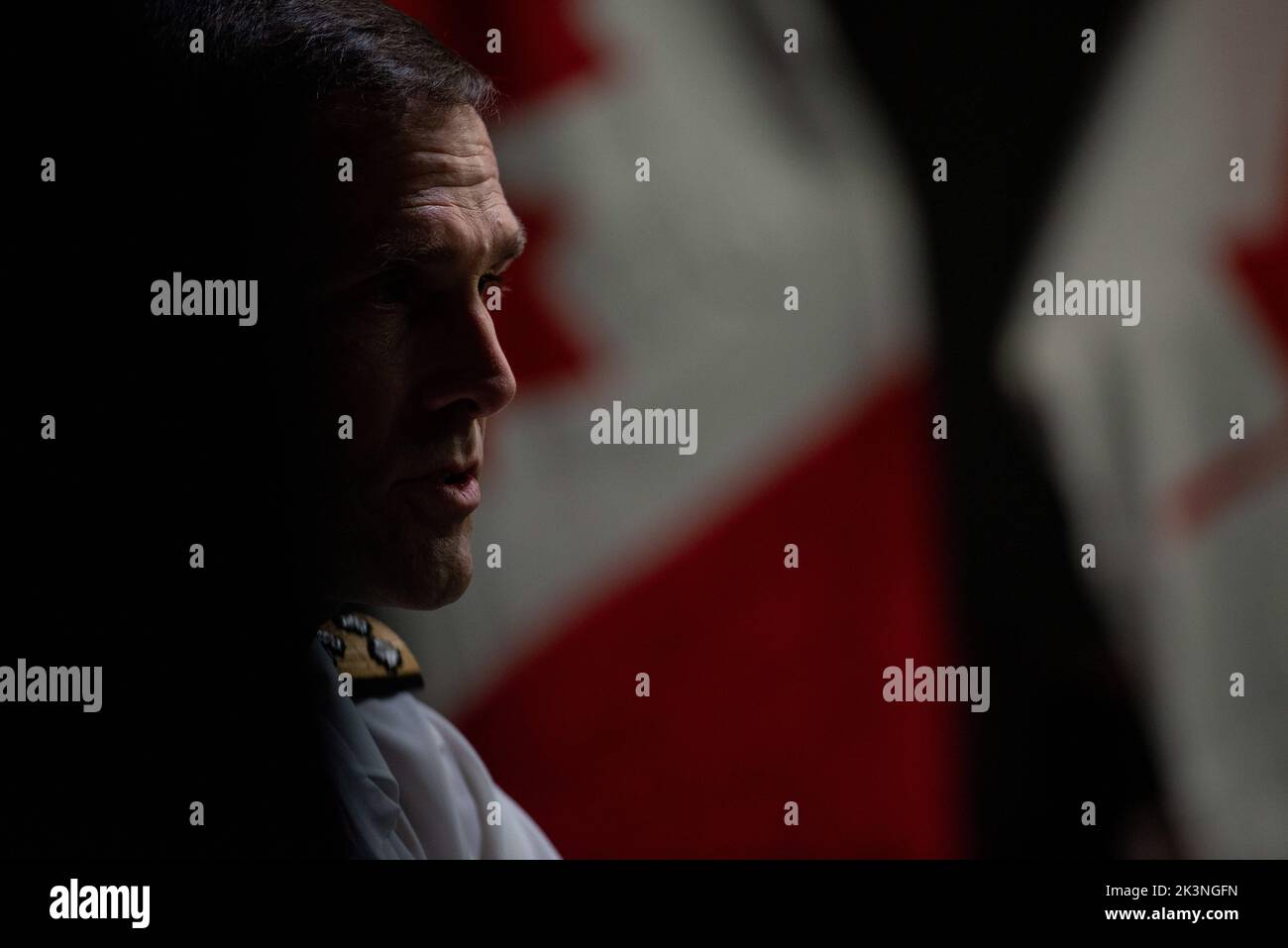 Vice-Admiral Angus Topshee speaks with a reporter during an interview ...