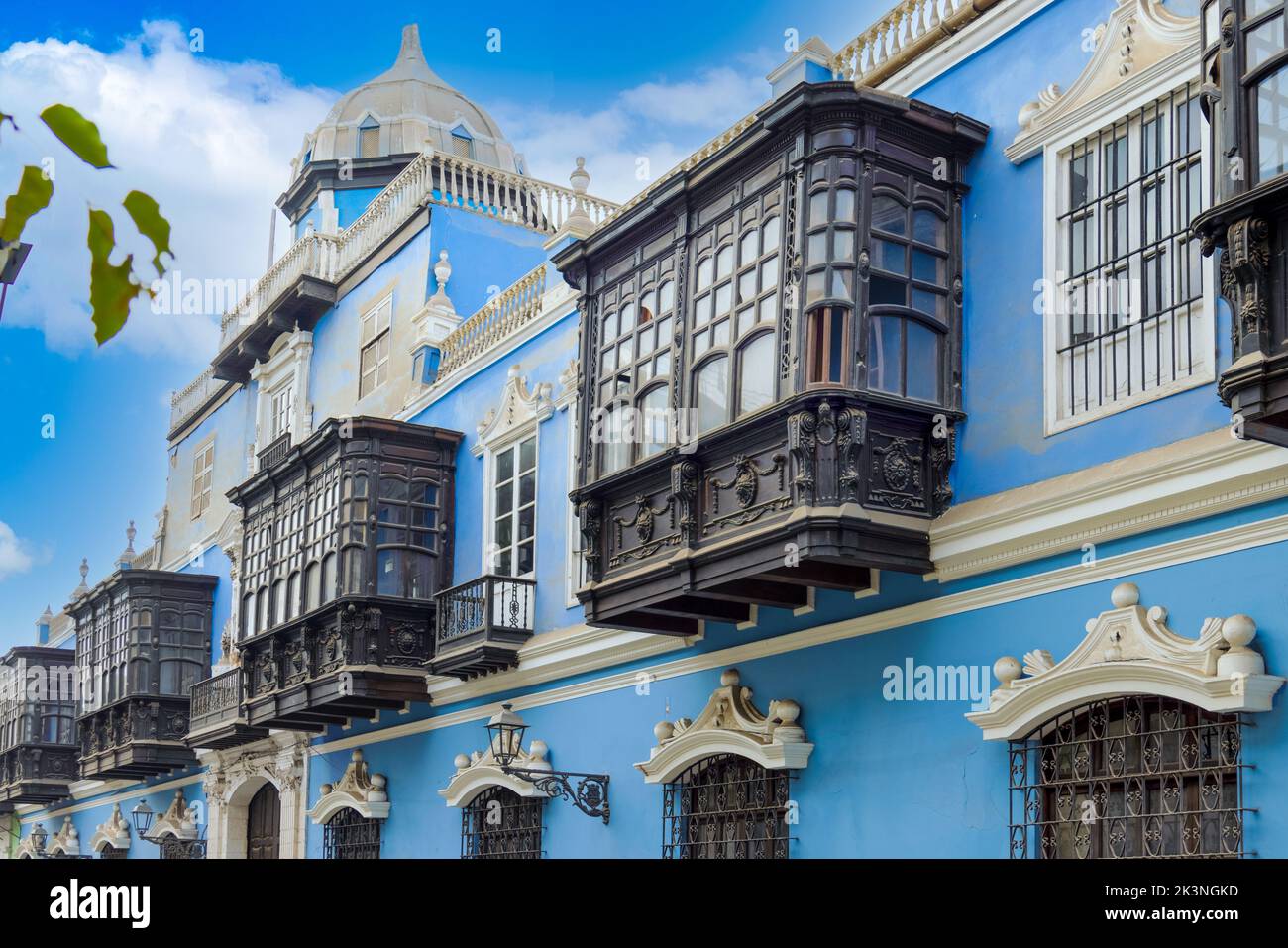 Lima, Peru, old city streets and colorful colonial buildings in ...