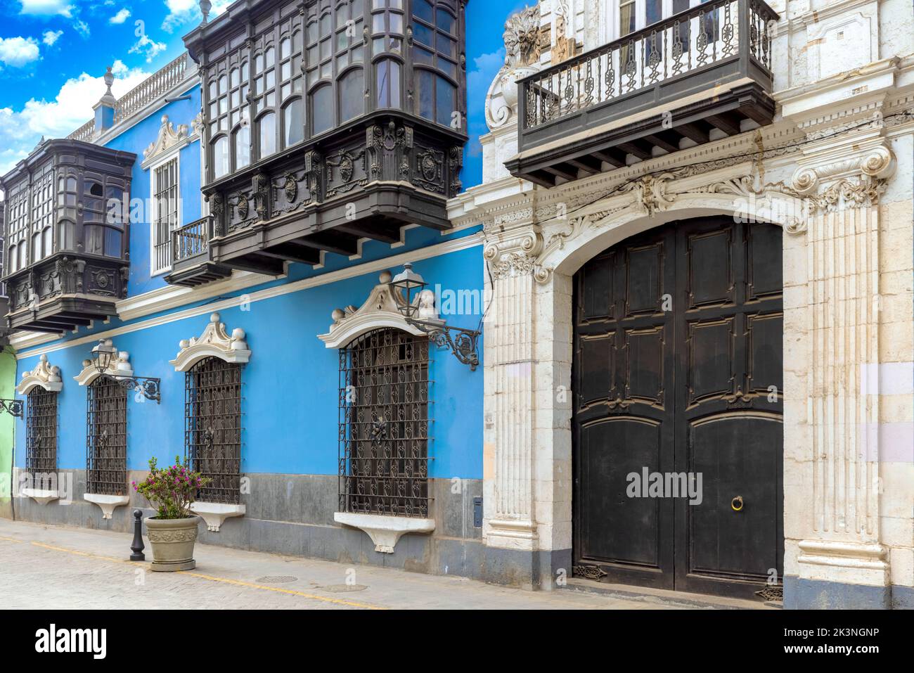 Lima, Peru, old city streets and colorful colonial buildings in ...