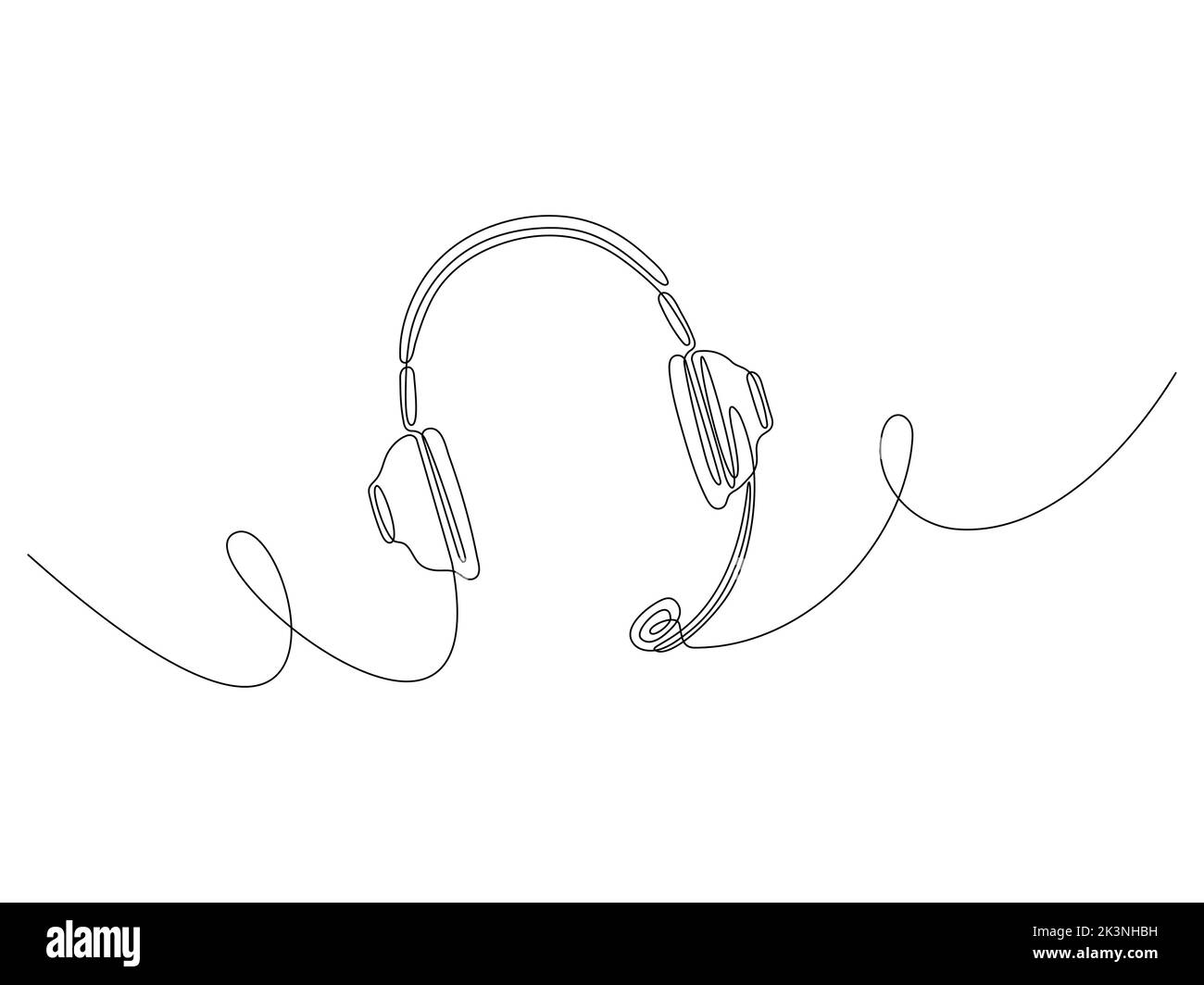 Headphones continuous line art. Hand drawing music gadget symbol ...