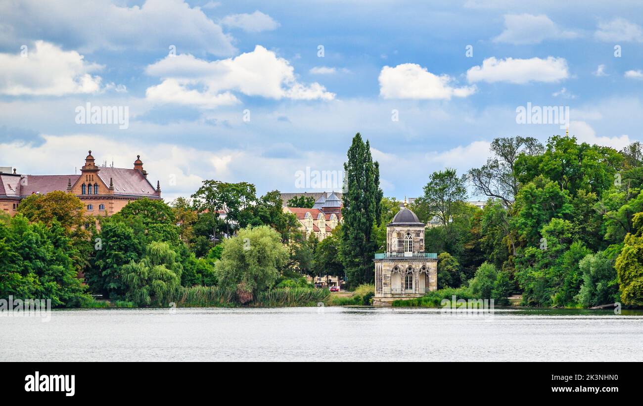 A view of the Gothic Library Am Heiligen See in Potsdam in a beautiful ...