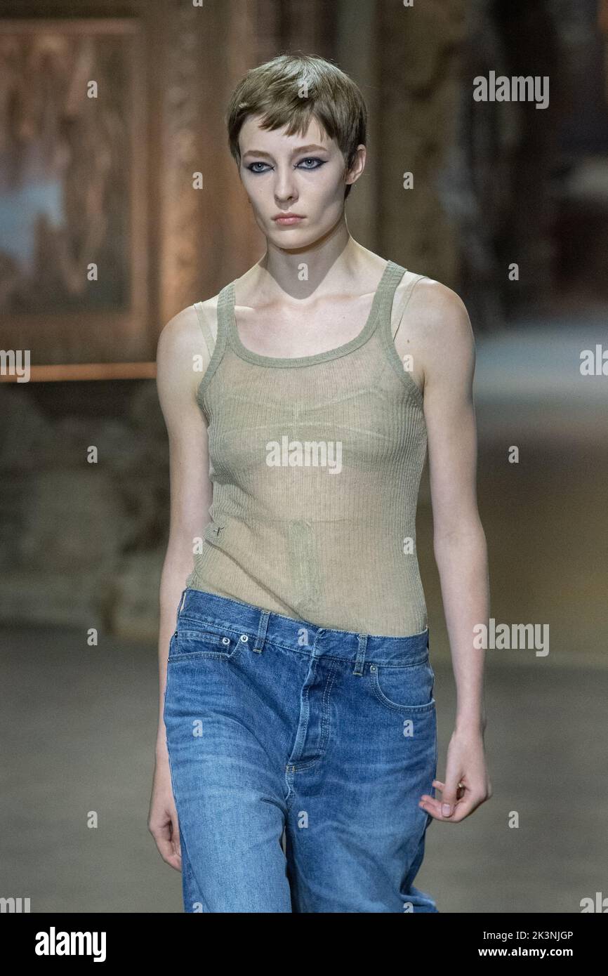 Paris, France on September 27, 2022. A model walks the runway during ...