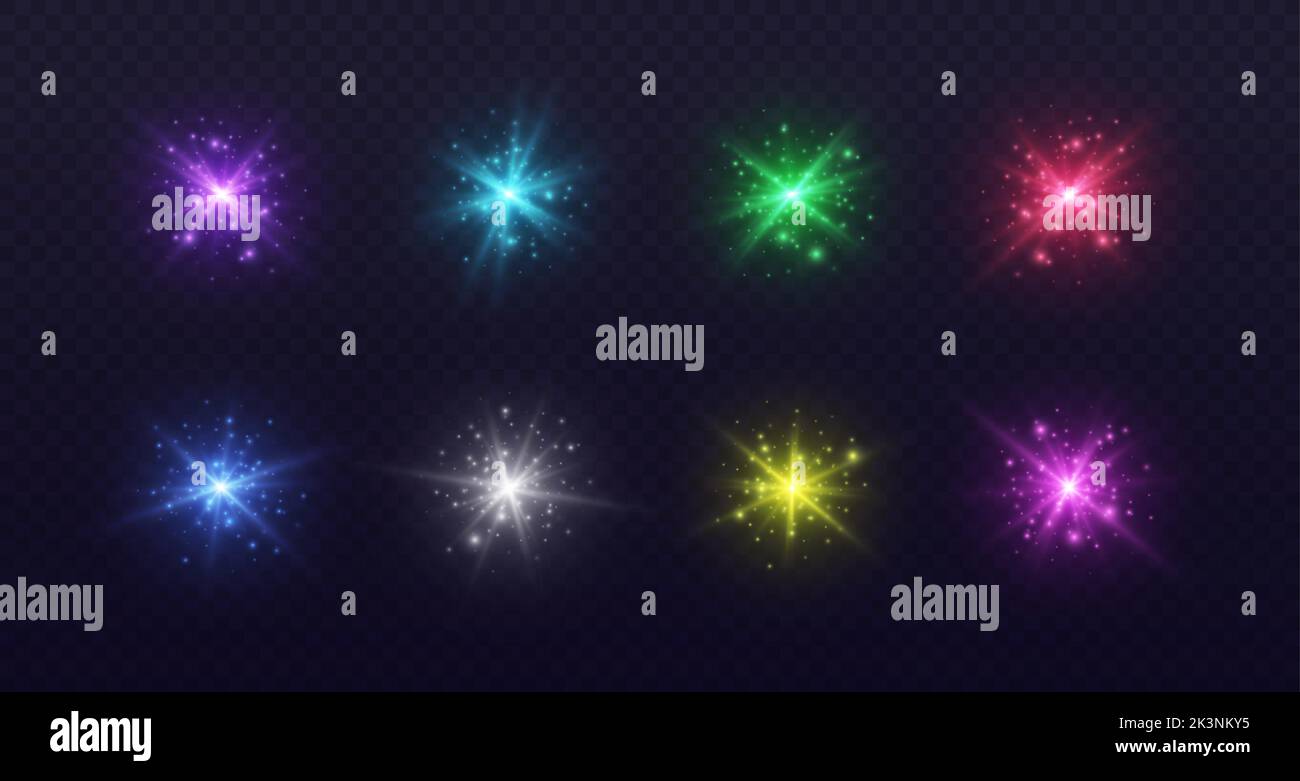 Lens flares with sparkles, colorful starbursts set, shiny camera flashes Stock Vector Image ...