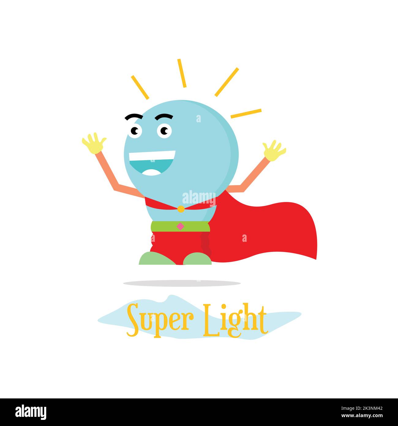 A cheerful lamp character of decorated super light hero mascot on white ...