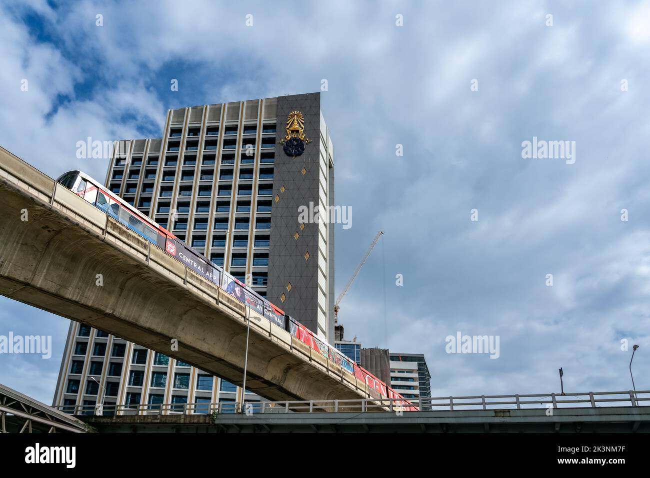 BTS Skytrain or The Bangkok Mass Transit System running on the Silom ...