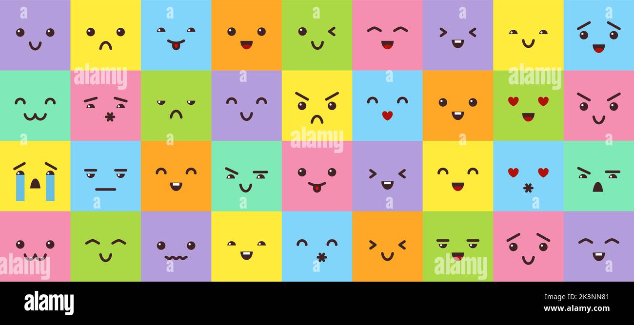Emotion colorfull cartoon style square big flat set. Children emoji ...