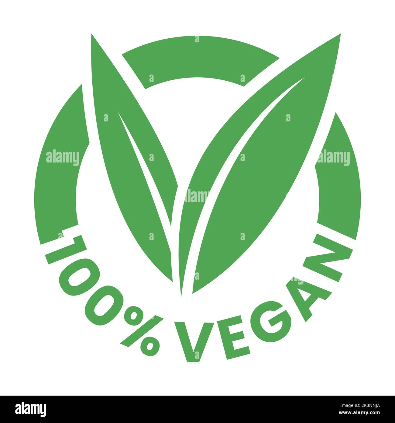 %100 Vegan Round Icon with Green Leaves isolated on a White Background ...