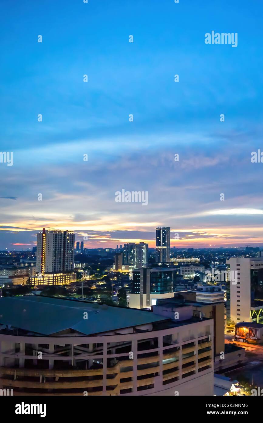 Melaka, Malaysia - Aug 25, 2022 Panoramic view of city skyline, traffic ...