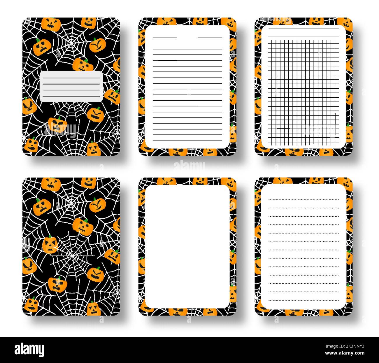 Halloween notebook cover and lined pages set. Rumpkin spider web ...