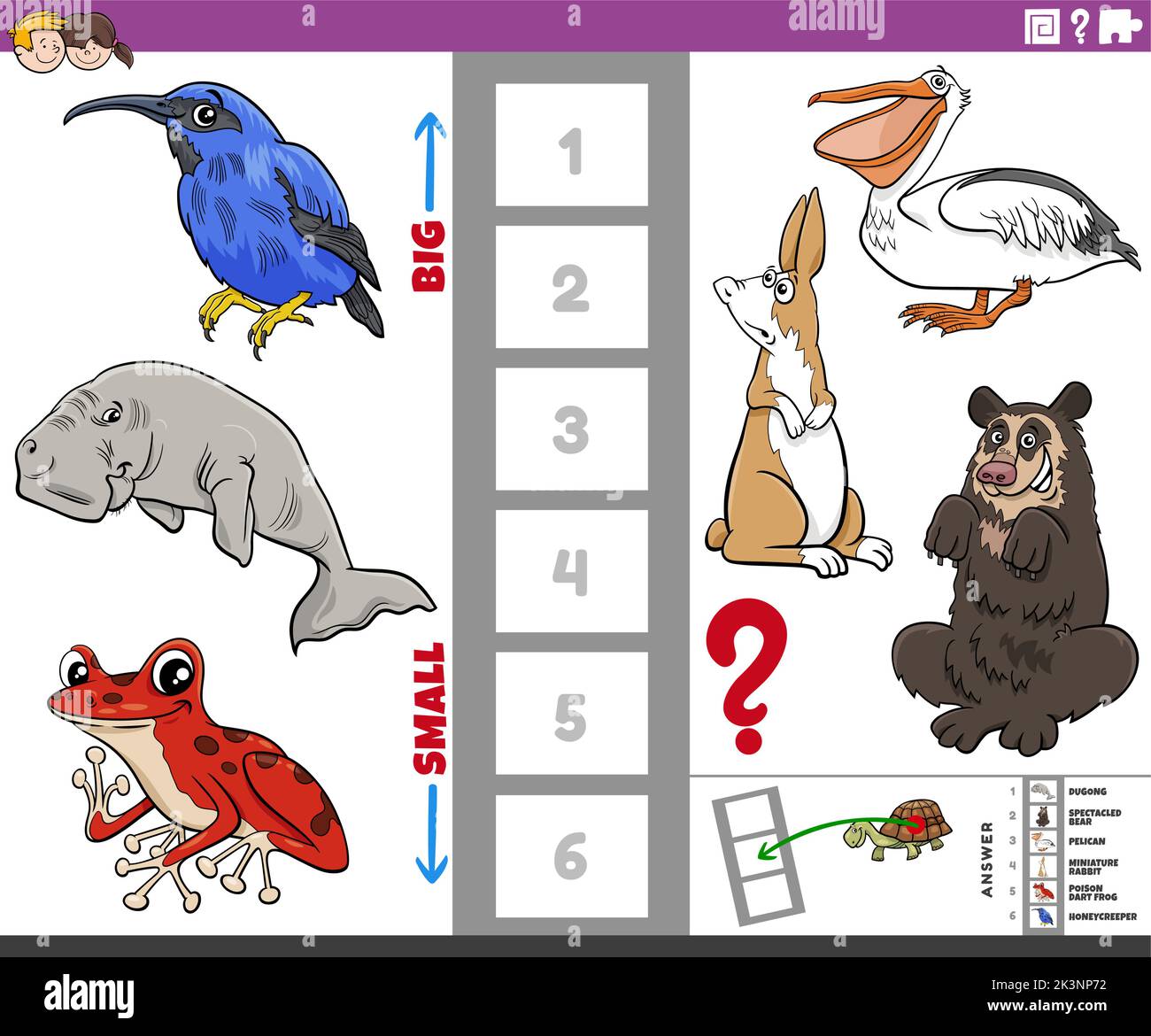 Cartoon illustration of educational game of finding the biggest and the ...