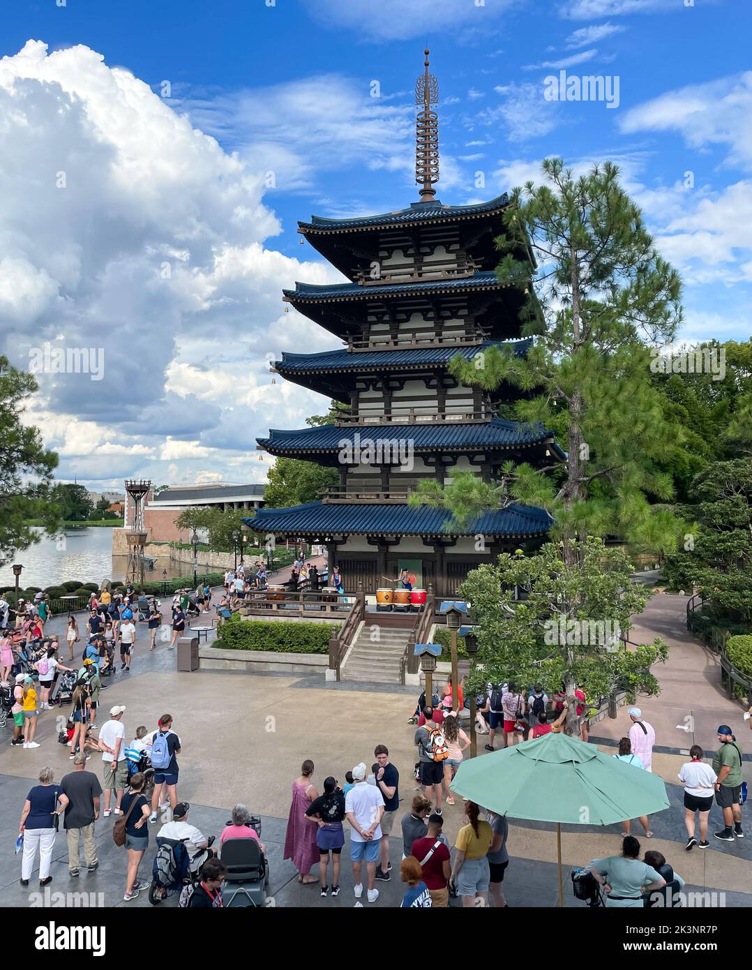 Bay lake, FL USA - September 15, 2022: Overlook view of tourists walking down the Japan Pavilion ...
